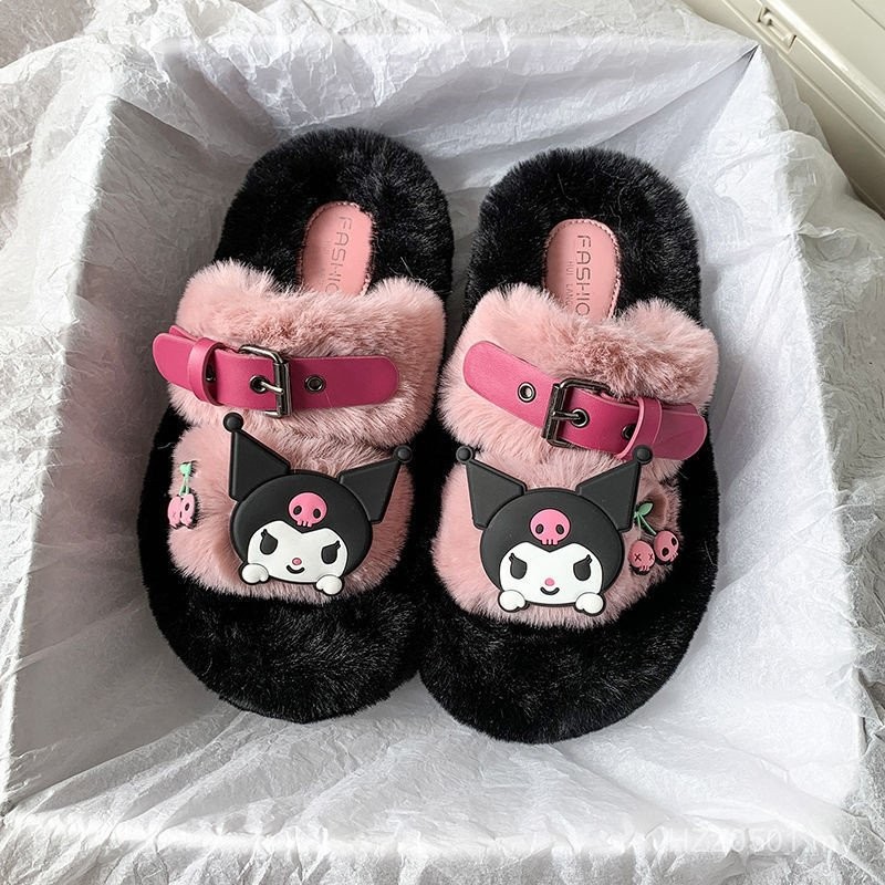 Kartun gaya comel lembut sol tebal yang selesa Kuromi bulu seret tali ...