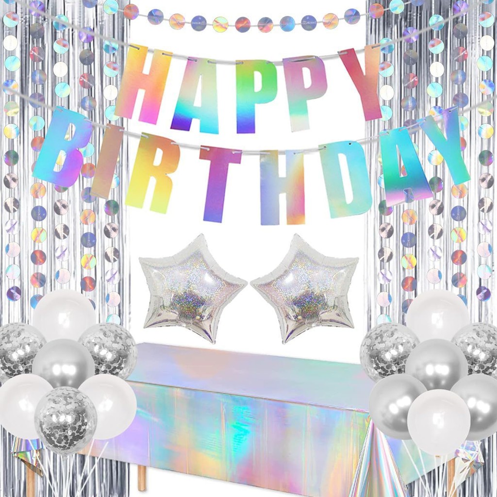 Kids Laser Happy Birthday Balloon Set 18inch Silver Star Balloon Kit ...
