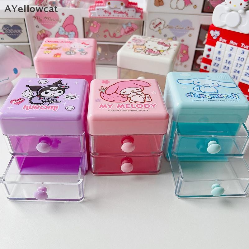 AY Sanrio Hello Kitty Double Drawer Jewelry Storage Box Cartoon Melody Double Layer Jewelry ...