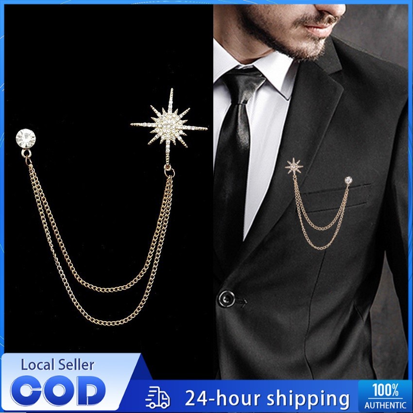 Crystal Tassel Chain Pin Men Women Suit Shirt Collar Badge High-end ...