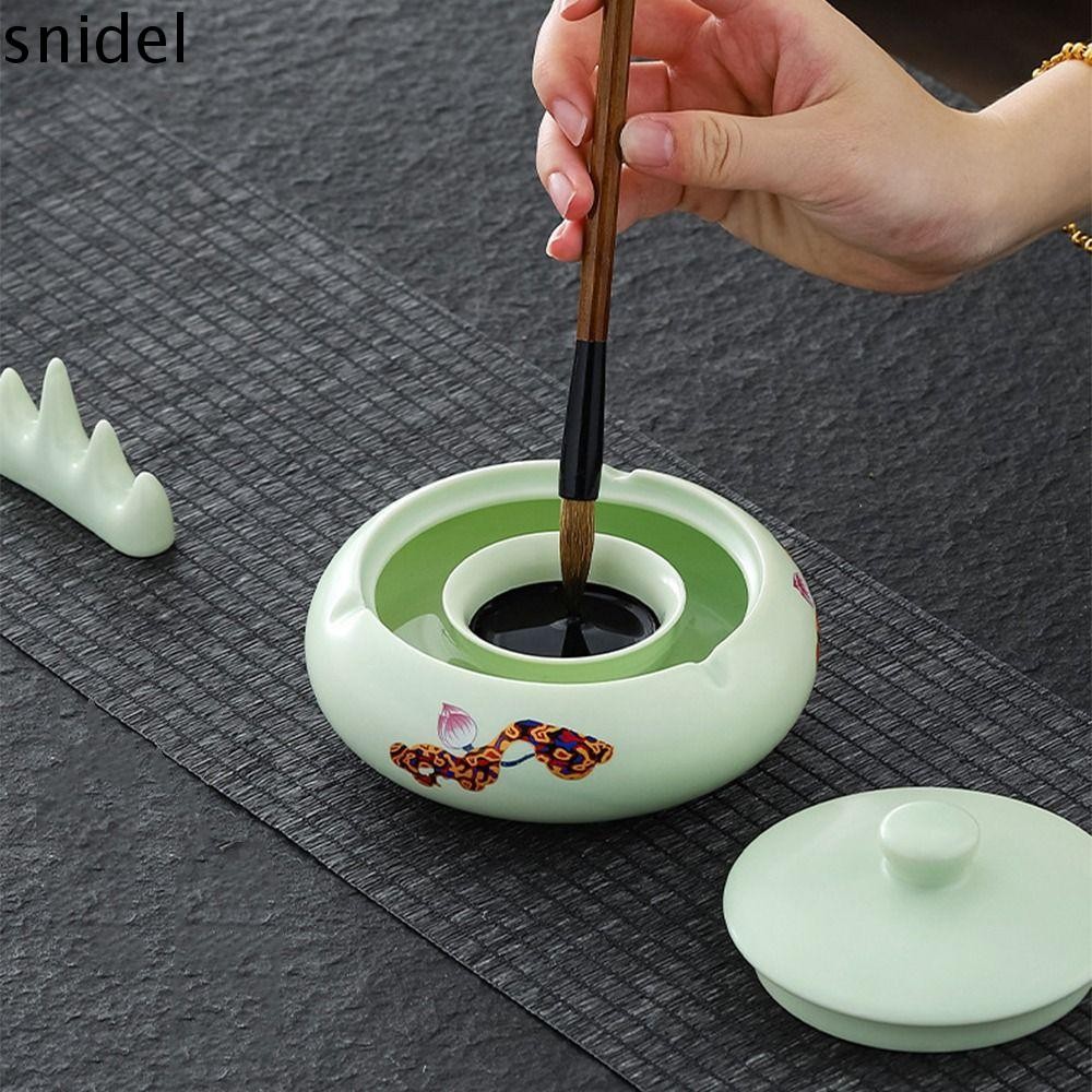 SNIDEL Calligraphy Inkstone, Chinese Style Round Calligraphy Inkwell ...