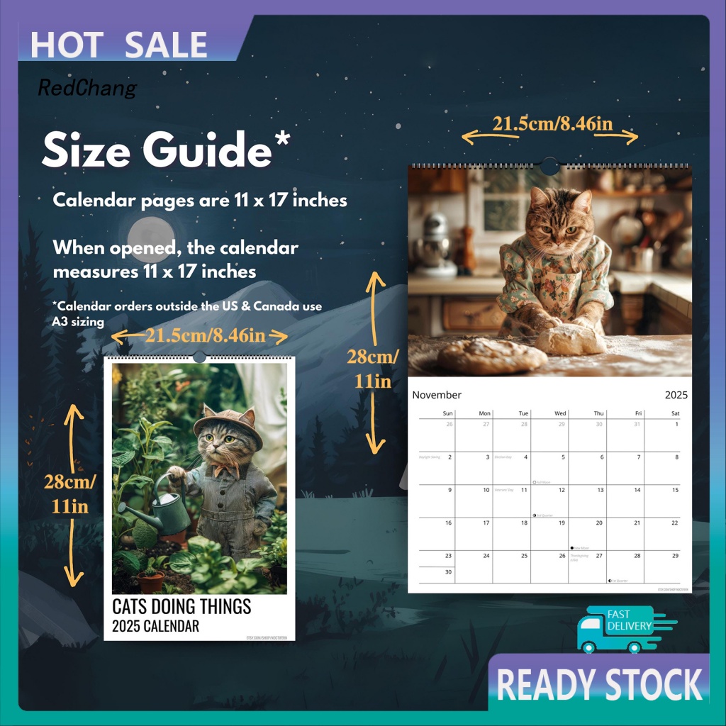 RC~ Cat Calendar Large Space Fun Cat Calendar Daily Blocks 2025 Funny ...