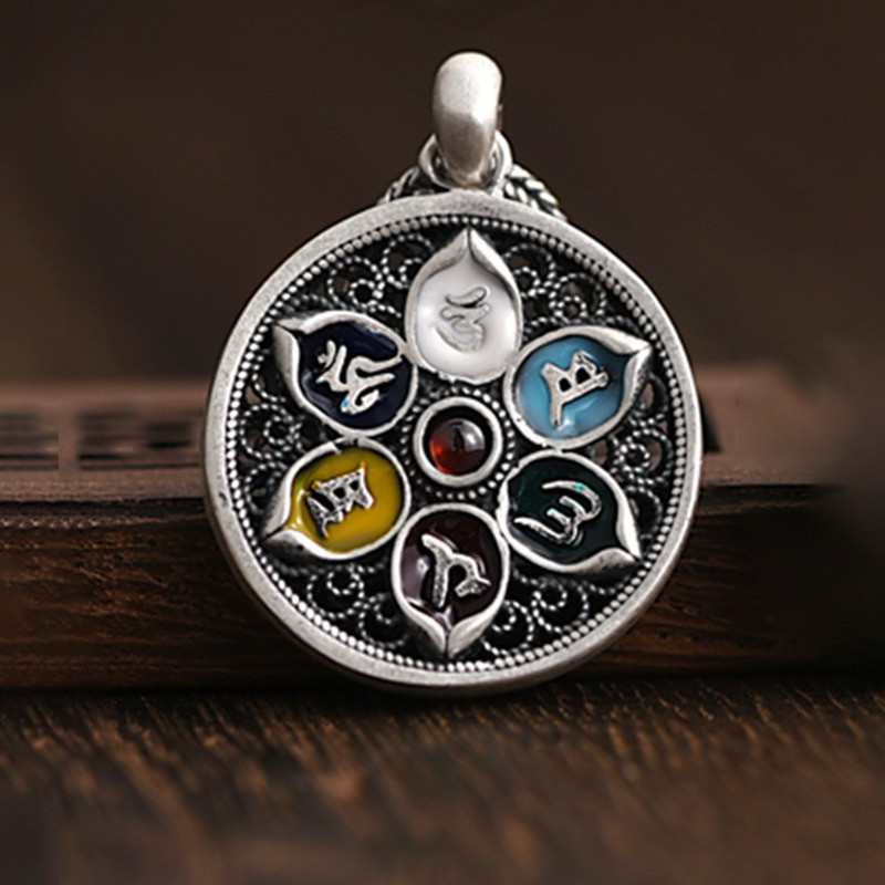 Buddhist pendant six-character mantra enamel pendant peace buckle ...