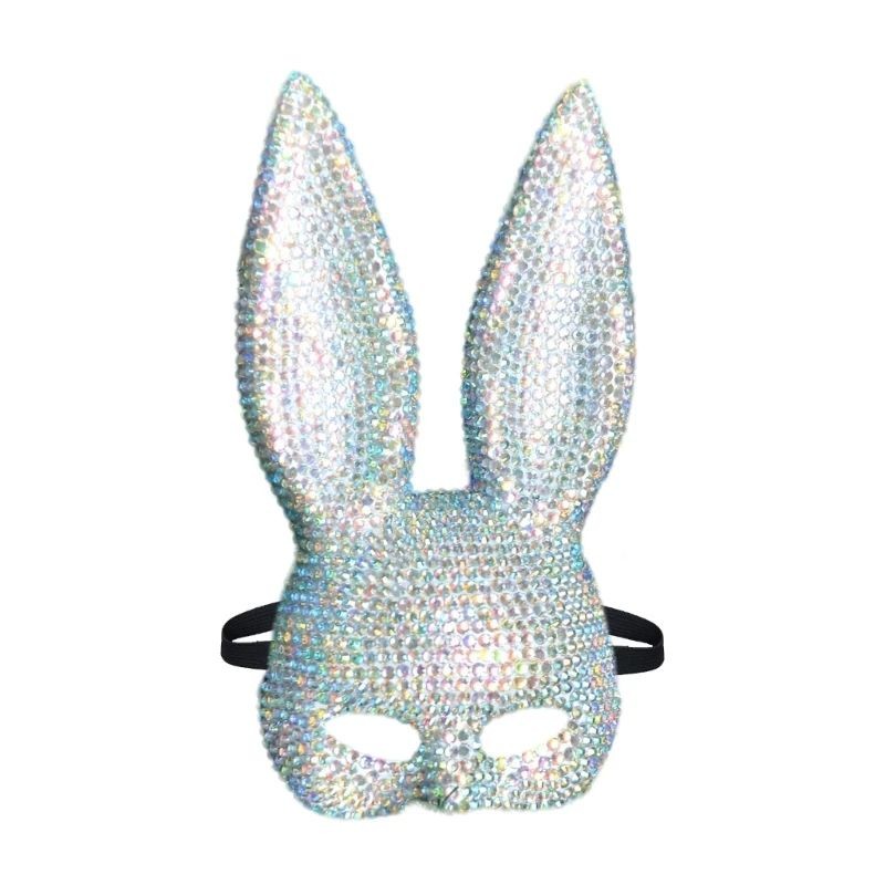 Iridescent Rhinestone Bunny Mask Realistic Rabbit Face Mask for Adults ...