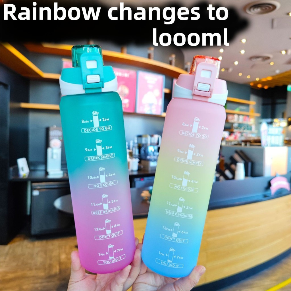 1000ml Botol Air Larian Jag Air Sukan Mudah dengan Skala Fesyen Pelangi ...