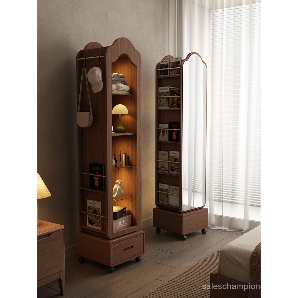 Solid Wood Rotating Mirror Cabinet Bedroom Household Full-length Mirror ...