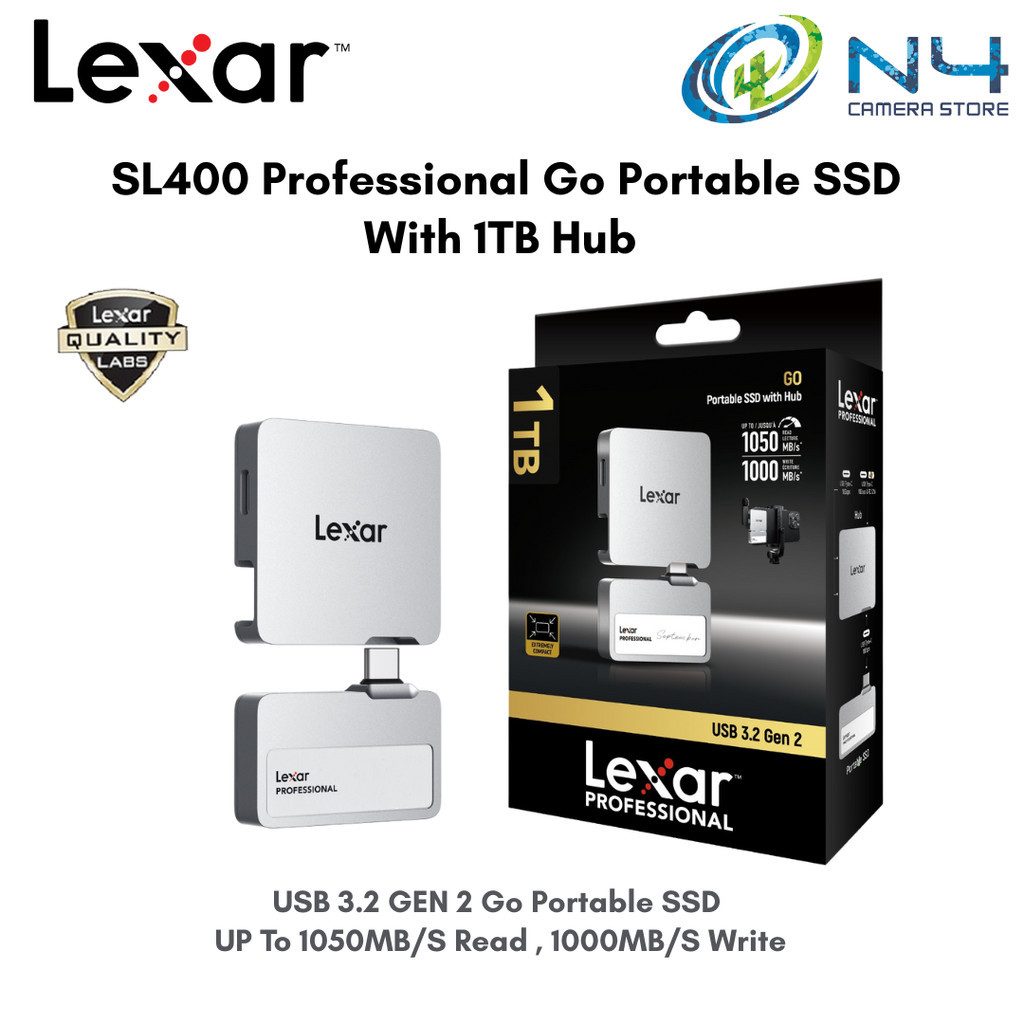 Lexar Professional SL400 Go Portable SSD with 1TB Hub UP To 1050MB/S Read , 1000MB/S Write ...