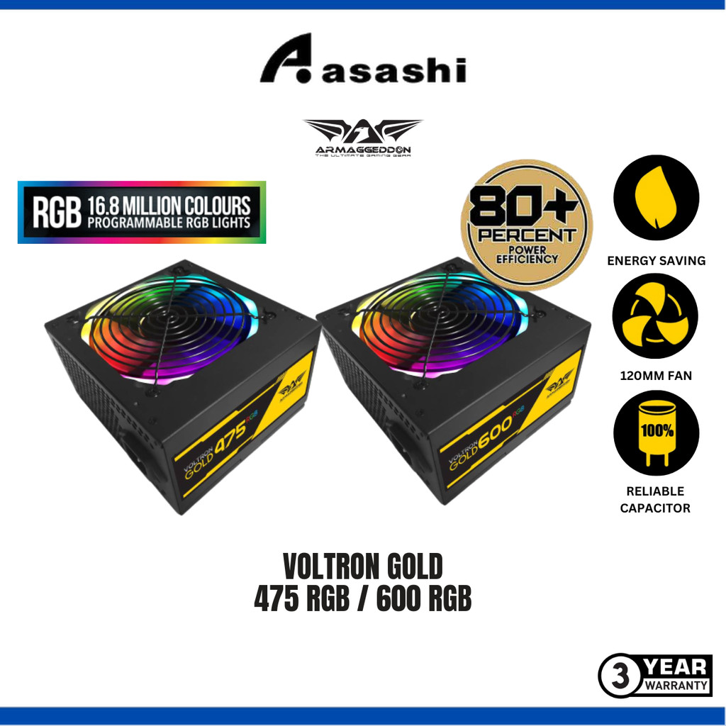 Armaggeddon Voltron Gold 475 RGB 475W / Voltron Gold 600 RGB 600W Power Supply (3 Years Warranty ...