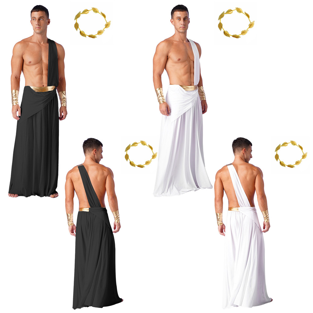 inhzoy Mens Halloween Ancient Greek Cosplay Costume Long Skirt Toga ...