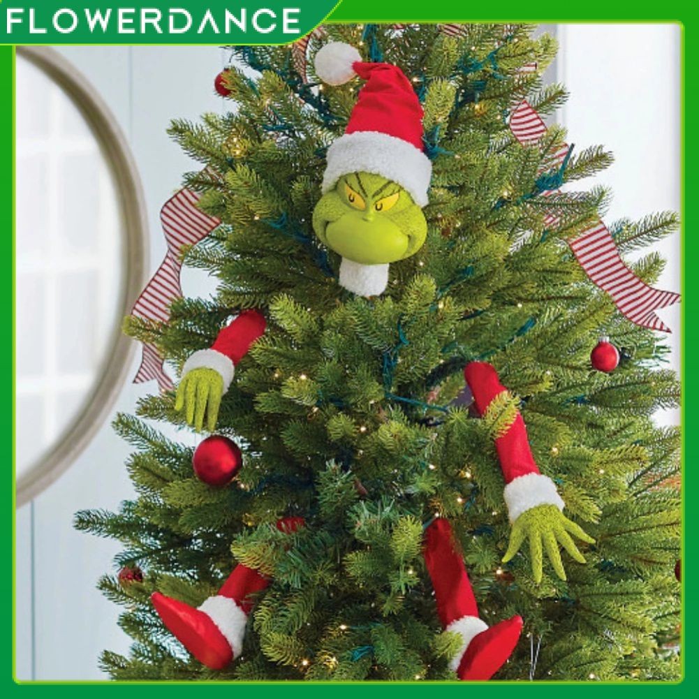 Christmas Decoration Grinch Green Artificial Legs Tree Decoration Santa ...