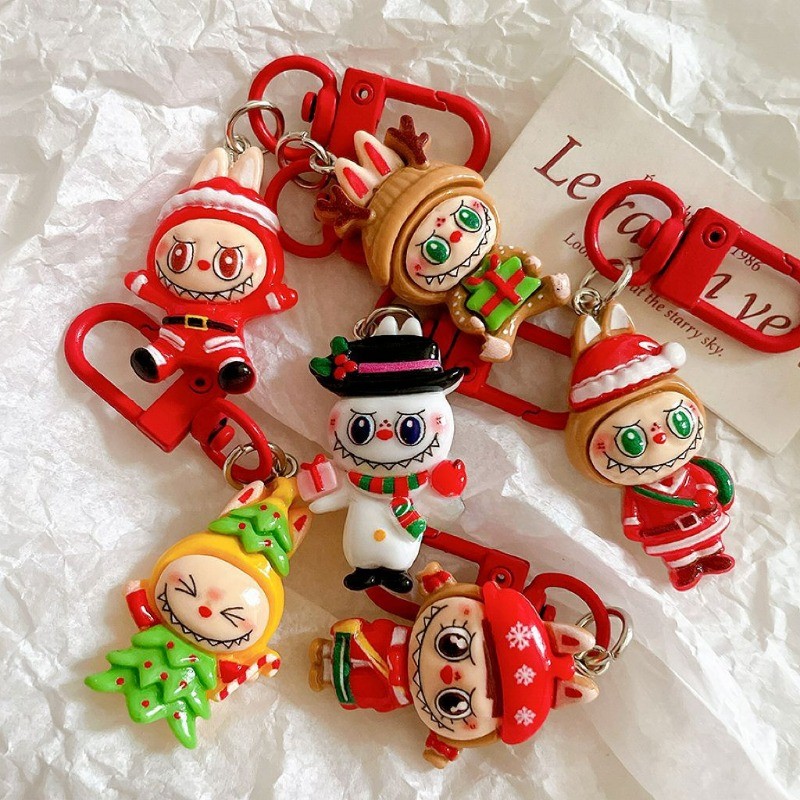 Cartoon Labubu Christmas Series Keychain Santa Claus Keybag Pendant ...