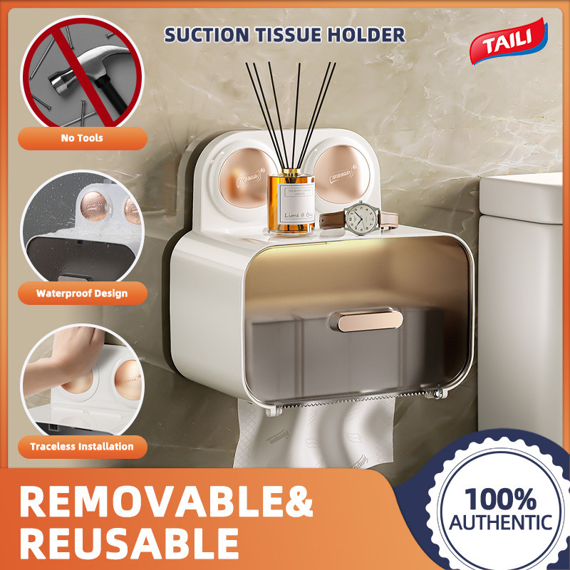 TAILI Tissue Box Holder Wall Mount Roll Paper Storage Box Waterproof ...