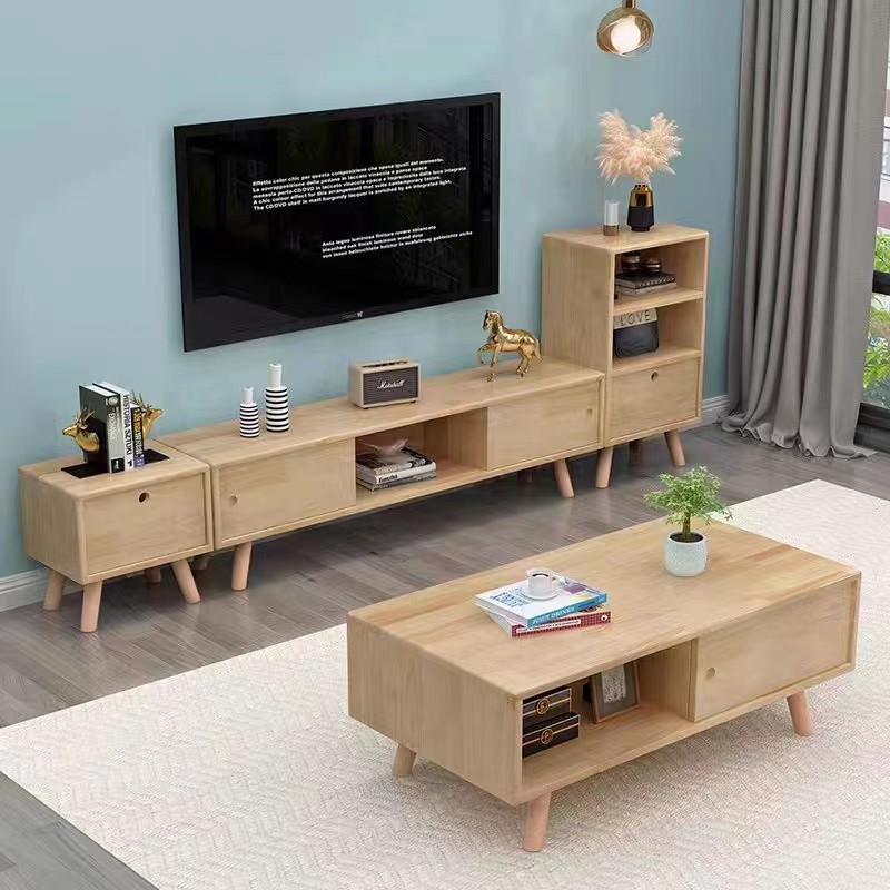 Semua Kabinet TV Kayu Pepejal dan Set Meja Kopi Moden Pangsapuri Kecil ...