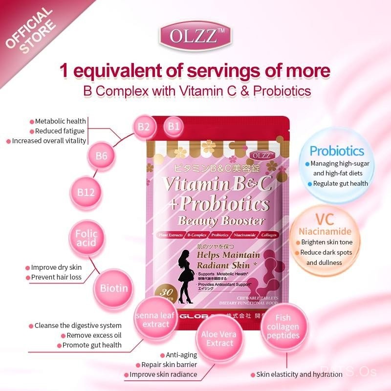 OLZZ Kecantikan VitaB&C Probiotics dengan Vitamin B Vitamin C Probiotik ...