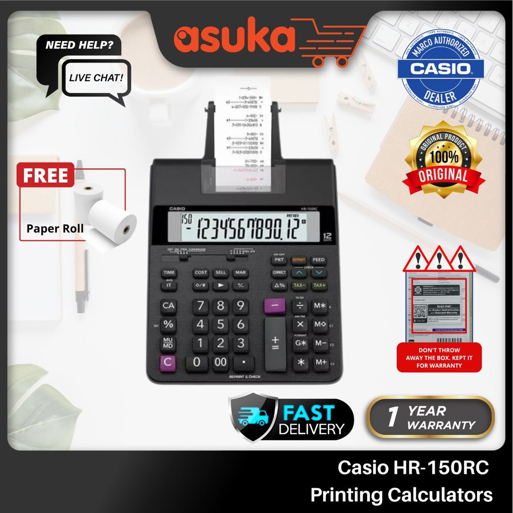 Casio HR-150RC Printing Calculators No Adapter Included 100% Original ...