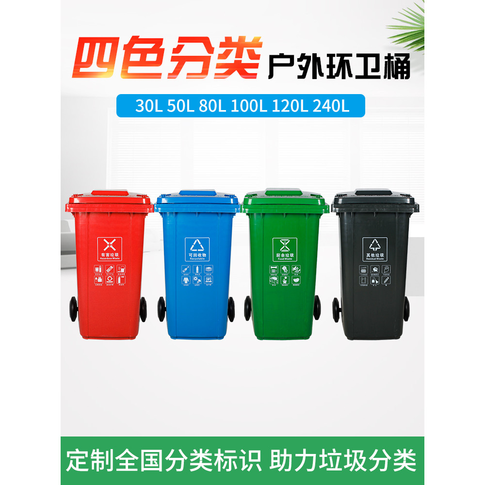 240L Sanitasi Luaran Tong Sampah Klasifikasi Empat Warna Pedal ...