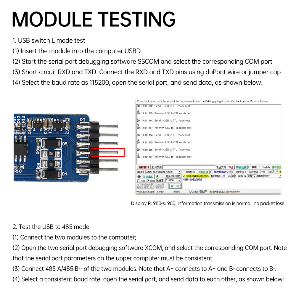 Pcbfun USB to TTL to RS485 Communication Dual Voltage Conversion Module ...