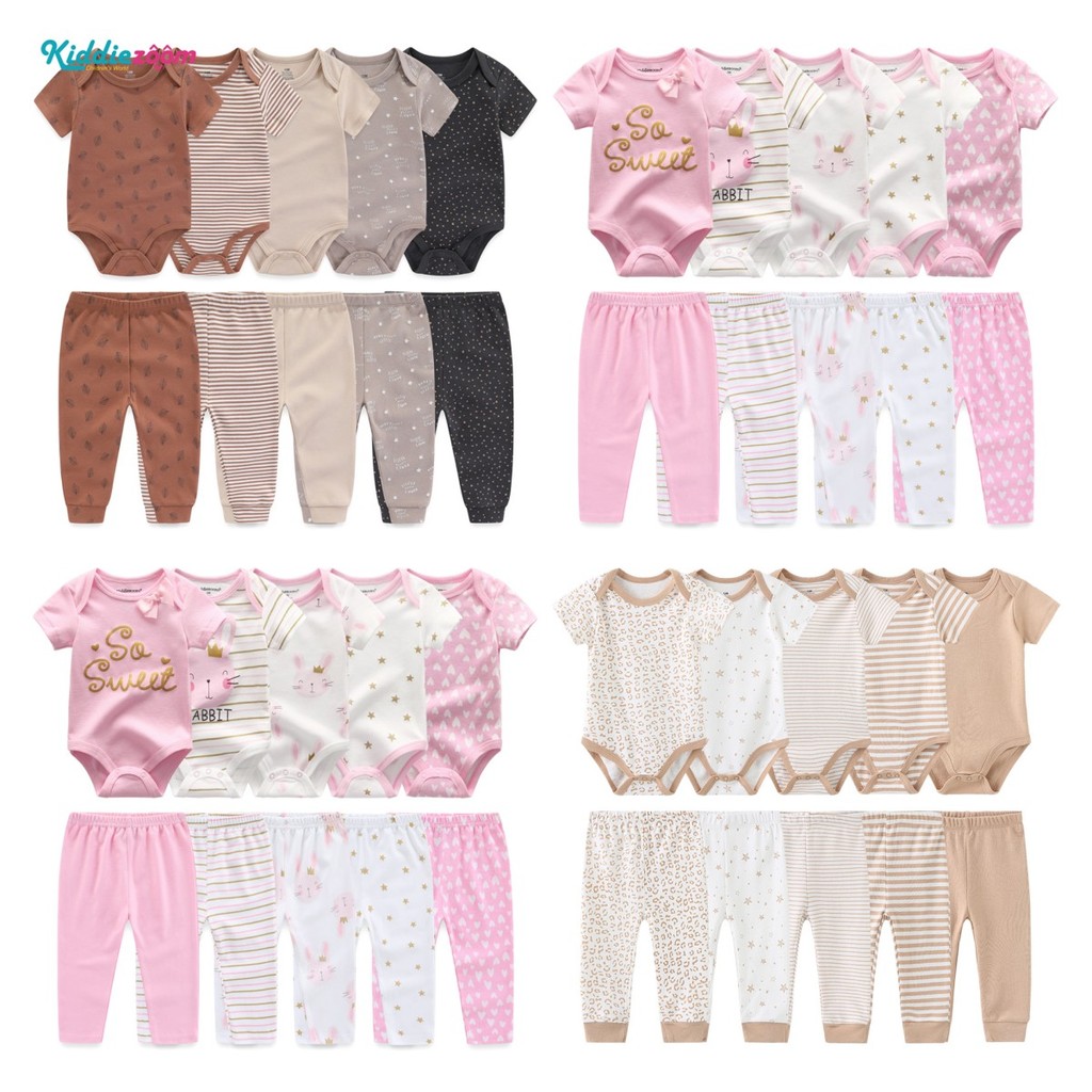 Kiddiezoom 10 Pcs Baby Clothing Set Cotton Soft Baby Boy Girl Bodysuits ...