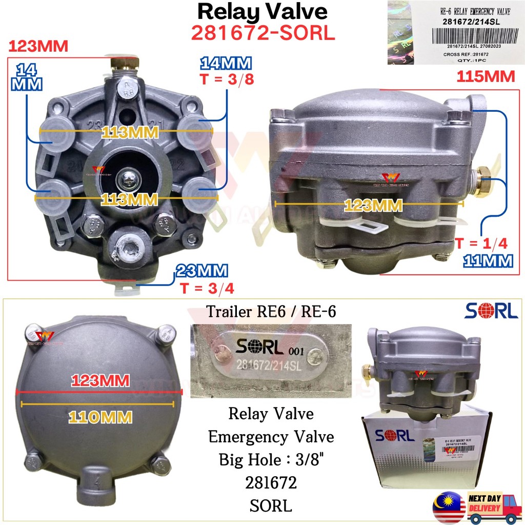 281672-SORL Trailer RE6 / RE-6 INJAP GEGANTI Relay Valve ; Emergency ...