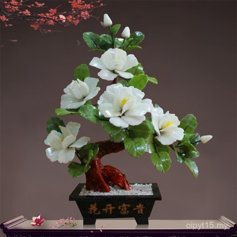 Bunga peony jade semula jadi, kraf rumah, ukiran batu giok, tanaman ...