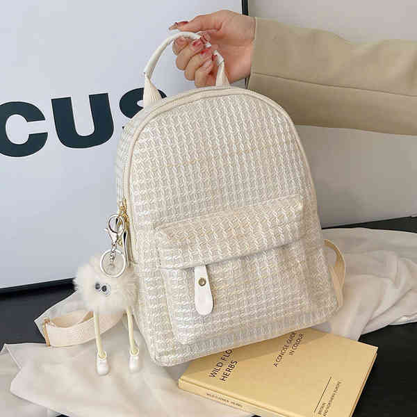 beg sekolah perempuan barang sekolah bag sekolah Beg galas Wanita 2024 Edisi Korea Tweed Baharu ...