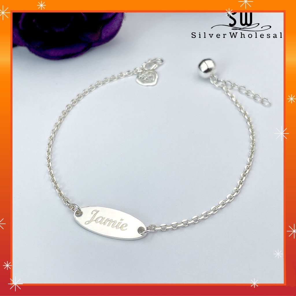 💥PROMO💥DH013 Engraved Name Bar Bracelet In Sterling Silver 925 (Rantai ...