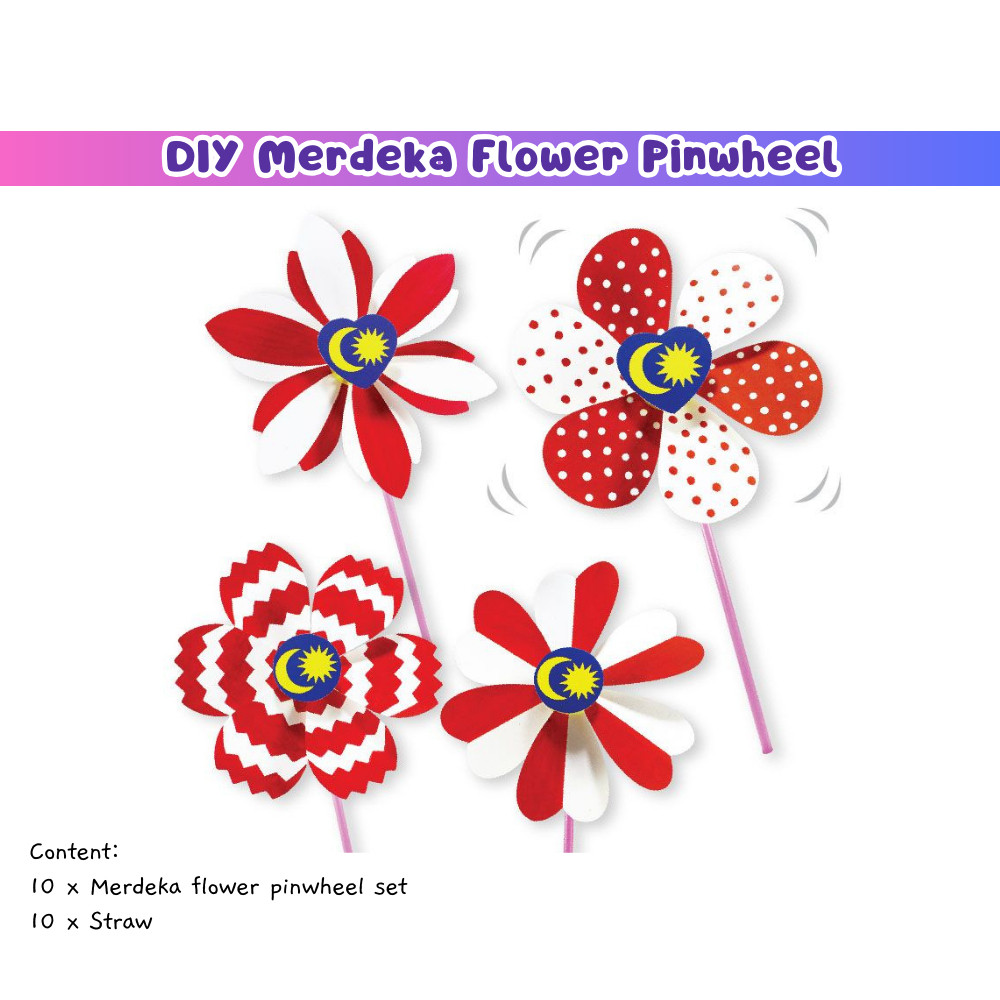Merdeka Flower Pinwheel DIY Kraf Aktiviti Kipas Merdeka Decoration ...