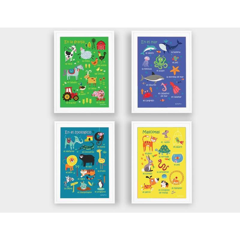 Spanish Animal Wall Posters Colourful Language Learning Wall Art Prints ...