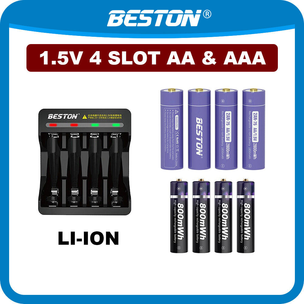 Beston 1.5V Li-ion Rechargeable Battery AA AAA 2800mWh 800mWh with ...