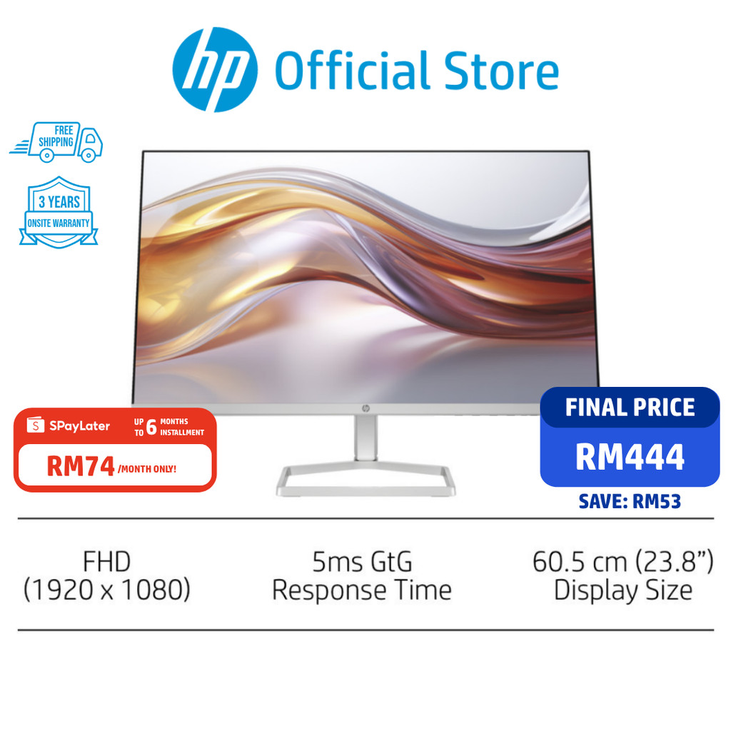 HP Series 5 524sf Monitor / 23.8" FHD / 1920 x 1080 / Flat IPS / 3 ...