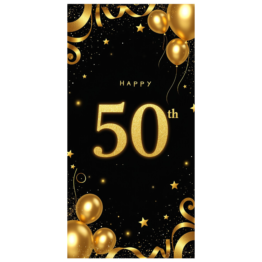 Happy 50th Anniversary Backdrop Banner Gold Black Milestone Decorations ...