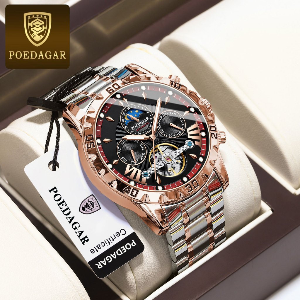 Poedagar Automatic Watch For Men Waterproof Original Luxury Gold ...