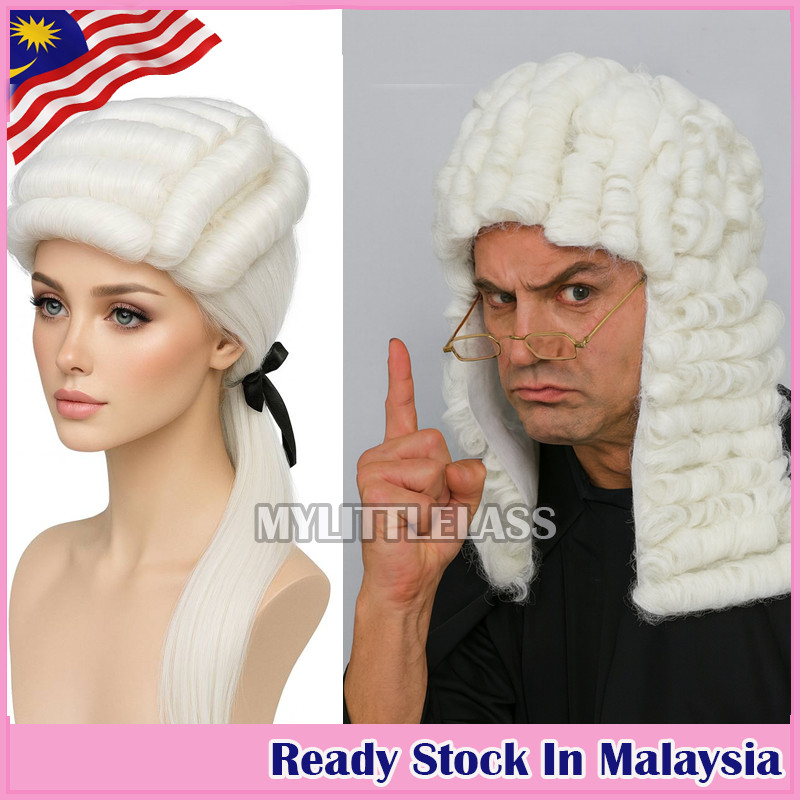 MYLITTLELASS Lawyer Judge Wig Costume Accessory White Curly Barrister ...