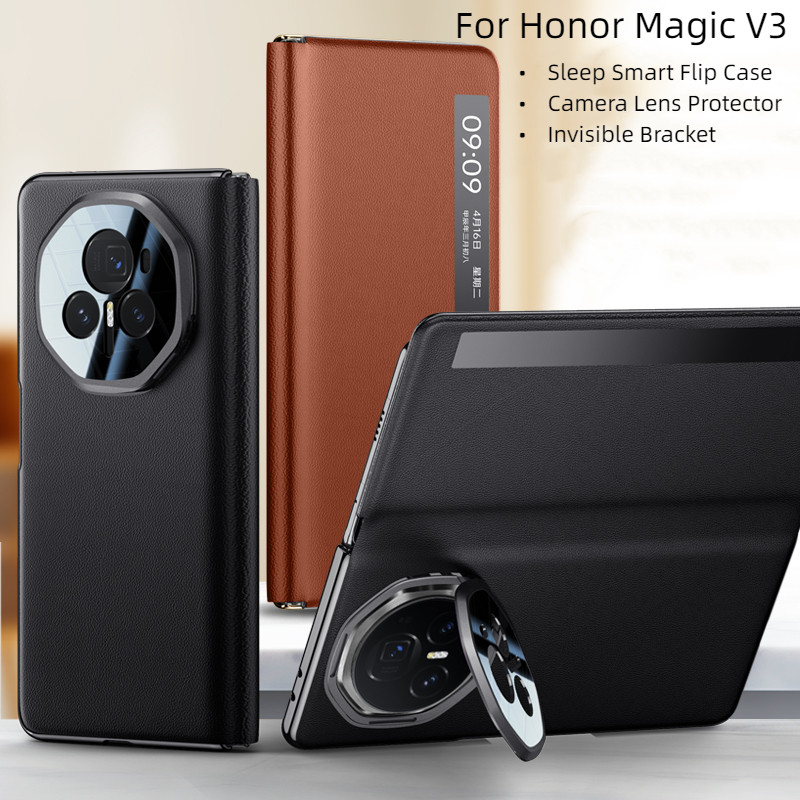 Luxury Leather Sleep Wake Up Smart View Flip Case For Honor Magic V3 ...