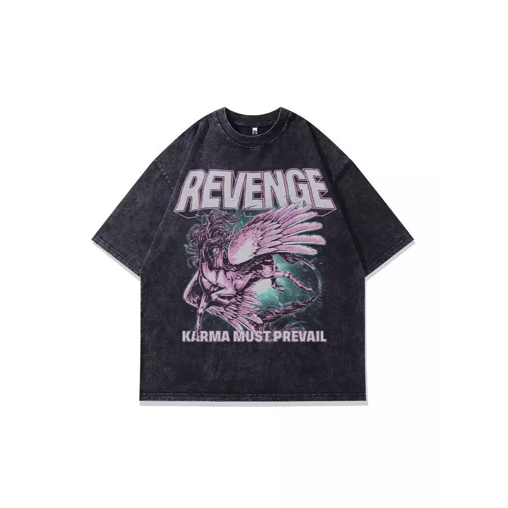 Cucian air berat lengan pendek vintej mencuci garam jalan Amerika retro ...