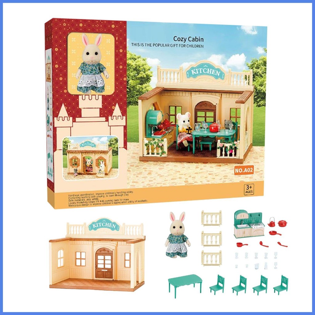 Wooden Doll House Set Fine Motor Toys Tiny House Playset Wooden ...