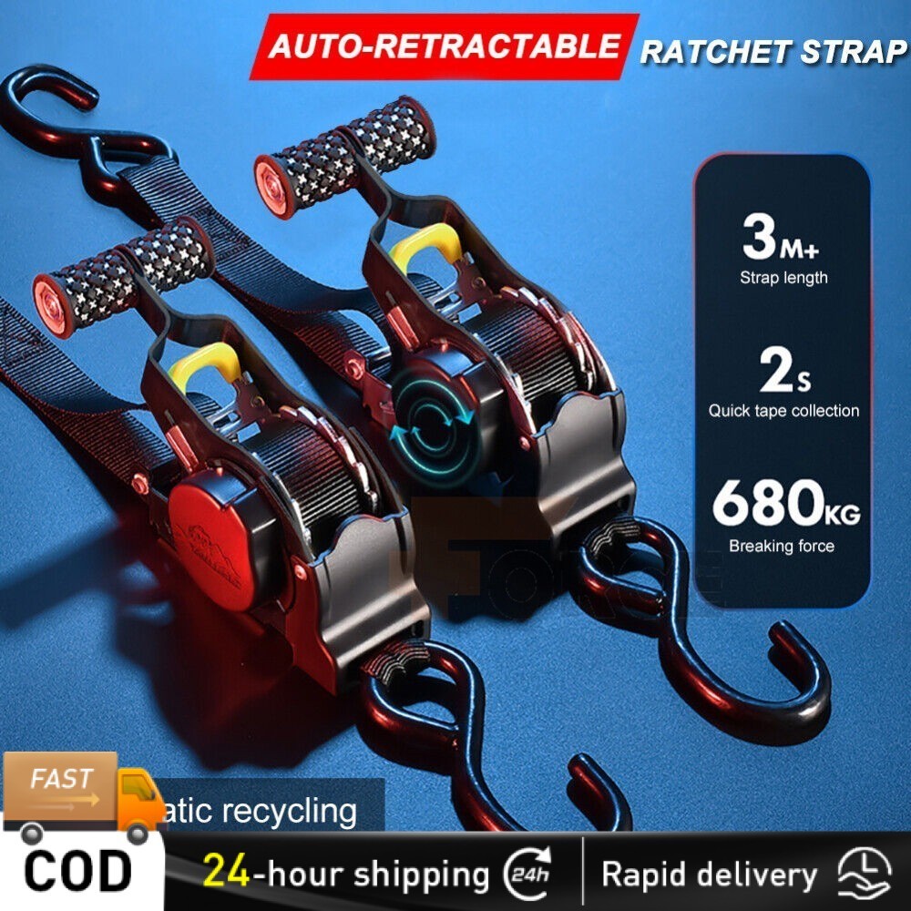 Ratchet Strap Tie Down Straps Automatic Retractable Tensioner Heavy ...