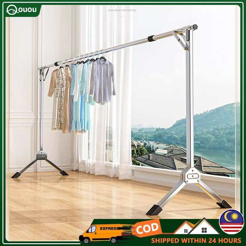 2.4m Ampaian baju Folding Drying Racks Single Pole Stainless Steel Rak ...