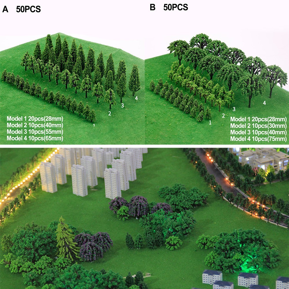 50pcs Miniature Trees Model Train Railroad Wargame Scenery Landscape