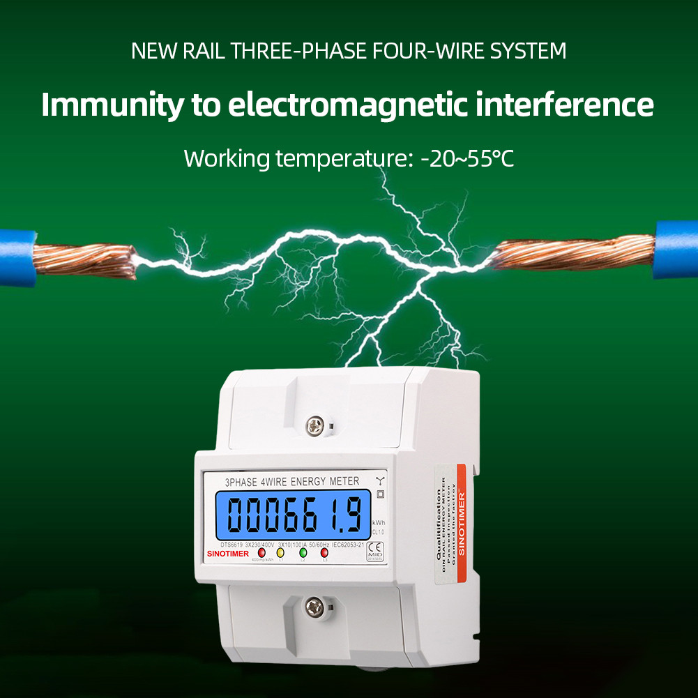 3 Phase 4 Wires Electricity Usage Meter Din Rail KWh Meter 100A Power ...