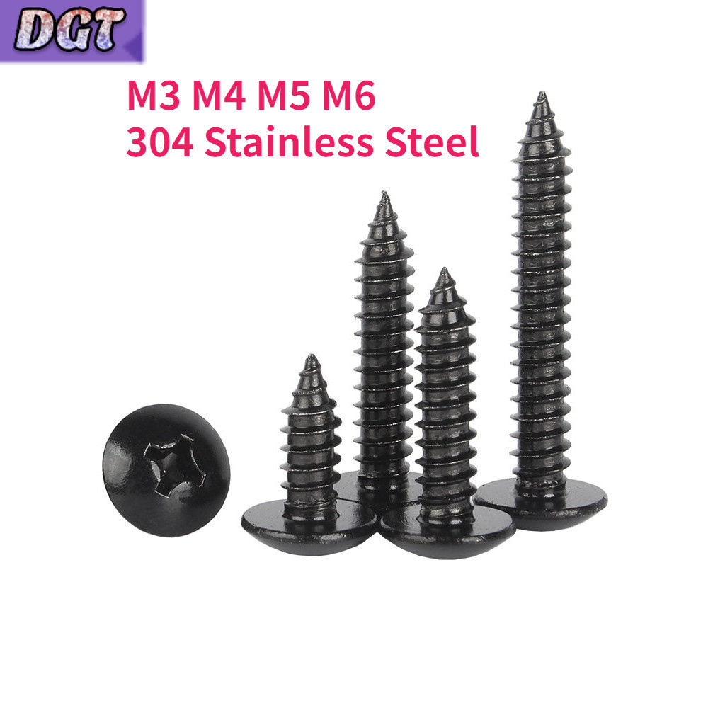 DGT M3 M4 M5 M6 Black 304 Stainless Steel Cross Recessed Truss Head Self Tapping Screw Phillips ...