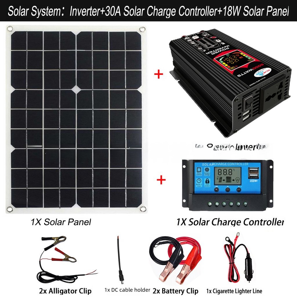 12v Solar Set System: Inverter 30A Controller 18W Solar Panel Solar ...