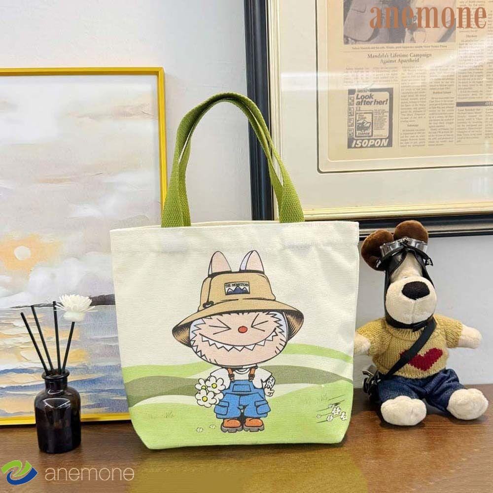 ANEMONE Labubu Canvas Bag, Large Capacity Cartoon Doll Labubu Shoulder ...