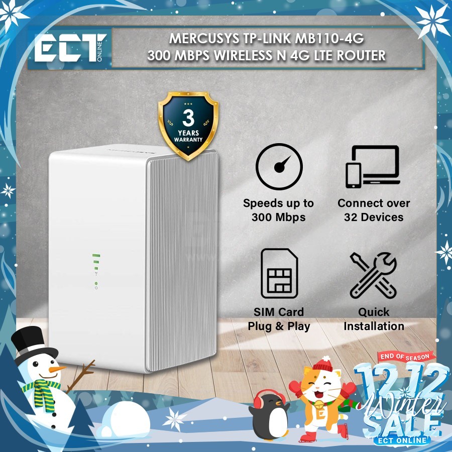 Mercusys TP-Link MB110-4G 300 Mbps Wireless N 4G LTE Router with Build ...