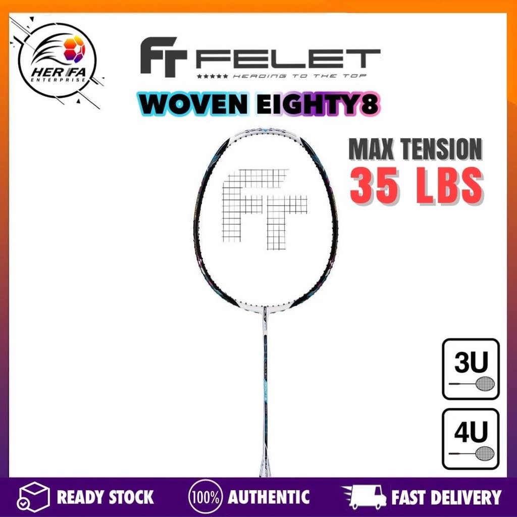 FELET Woven Eighty8 3U & 4U Professional Badminton Racket Max Tension ...