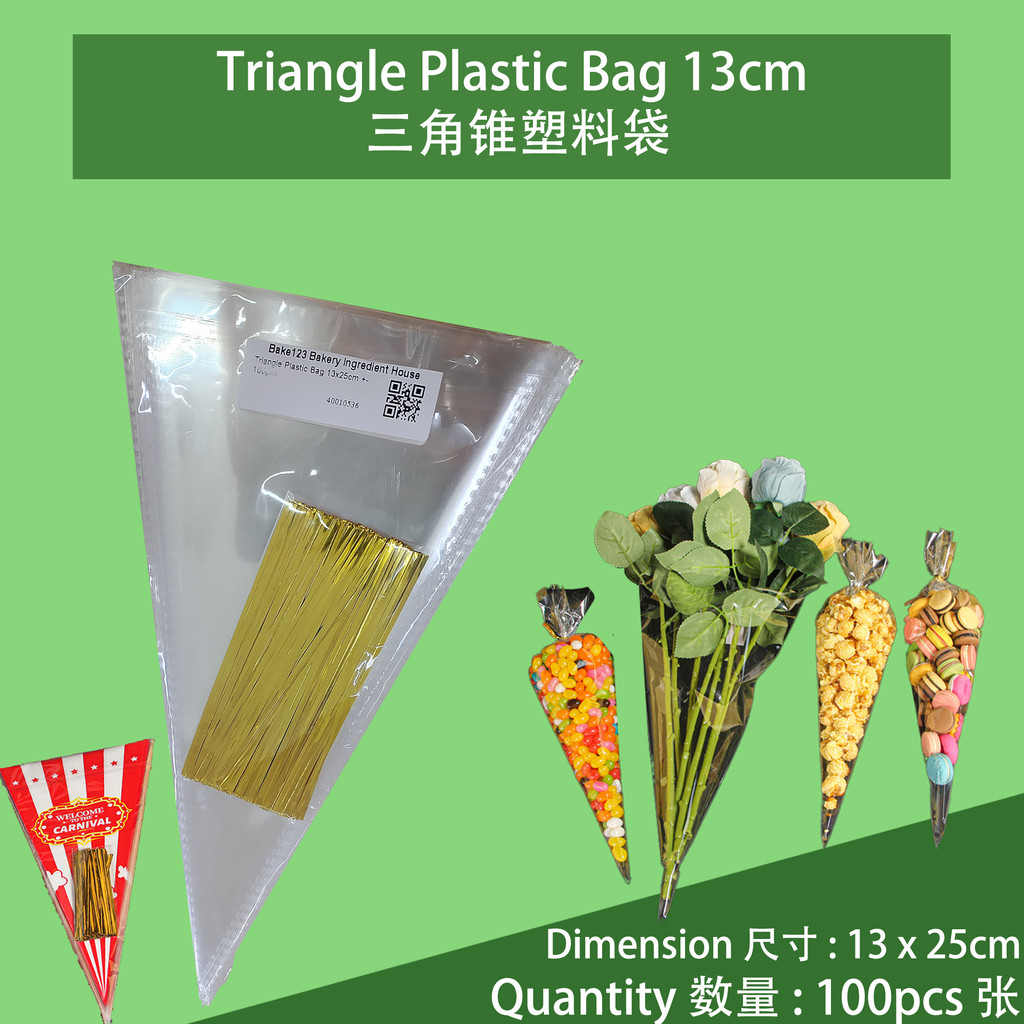 Triangle Plastic Bag 13cm x 25cm - 100pcs / Cone Shape Popcorn Goodies ...