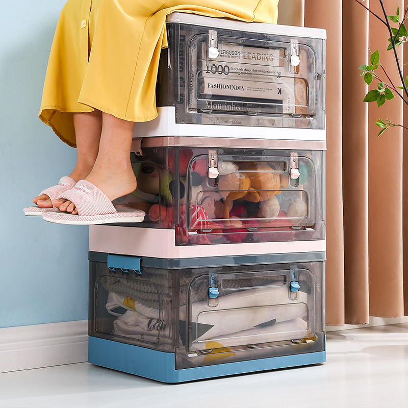 Stackable Double-Open Storage Box | Foldable Plastic Bin with Wheels ...