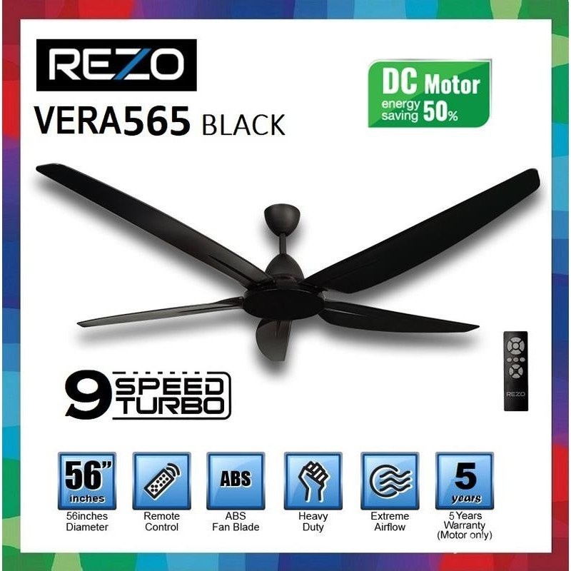 REZO 56" Ceiling Fan VERA565 DC Motor 9 Speed / Kipas Siling Kipas ...