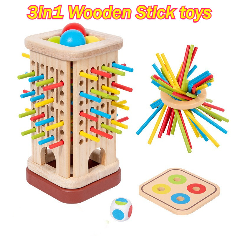 Wooden Tower Sticks Game Family Tower Game 3 in1 Montessori Wooden ...
