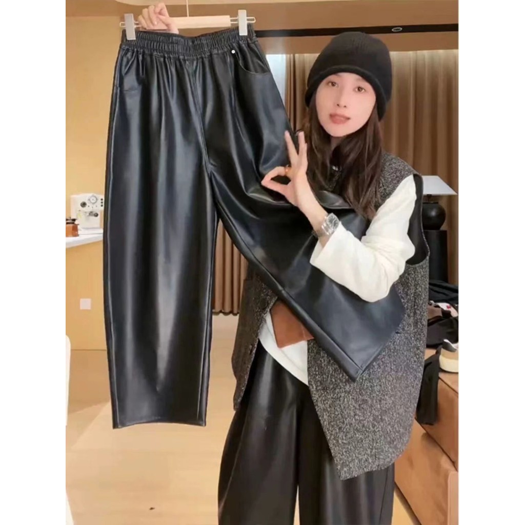 Leather Pants Women Black New Joker PU Pipi Casual This Popular Wide ...